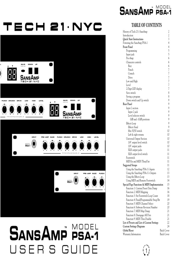 SansAmp PSA-1 Manual | PDF | Amplifier | Sound