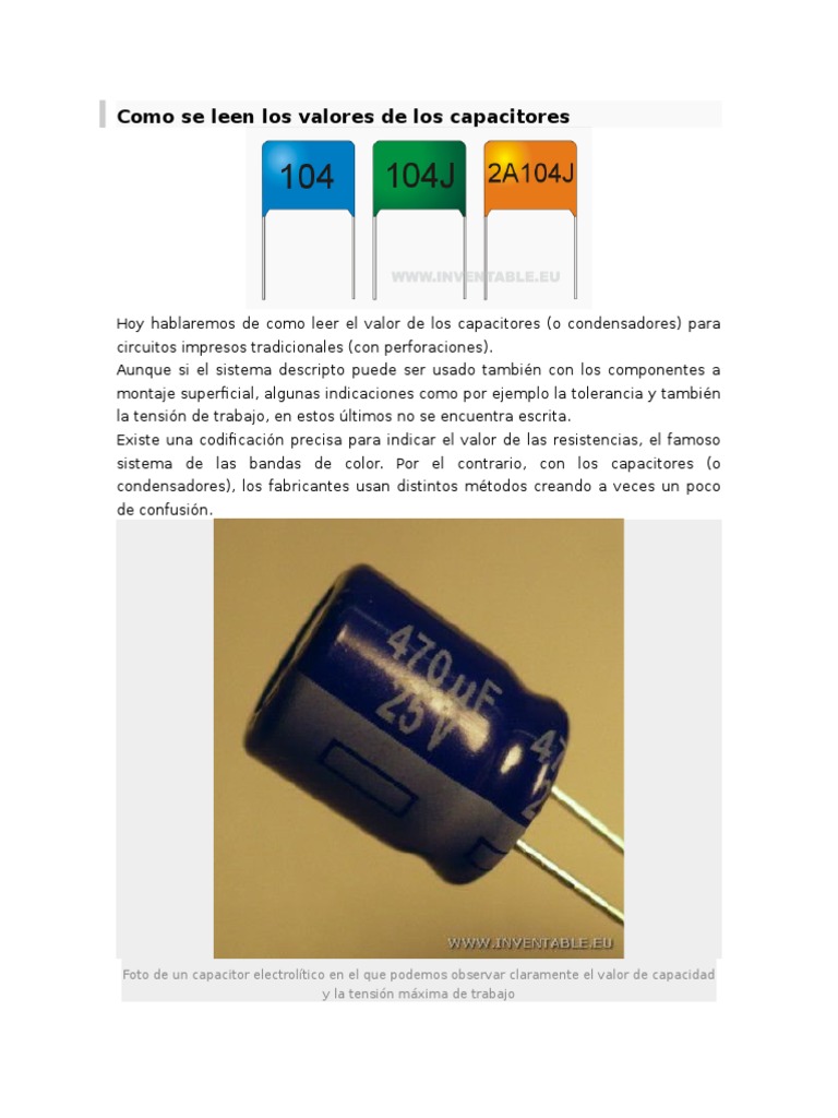 Como Se Leen Los Valores de Los Capacitores | PDF | Condensador | Tolerancia