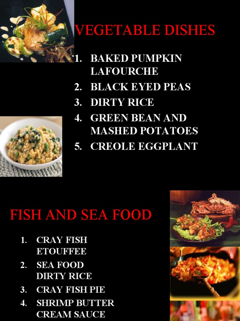 Creole Cuisine Menu Highlights | PDF | Cooking, Food & Wine
