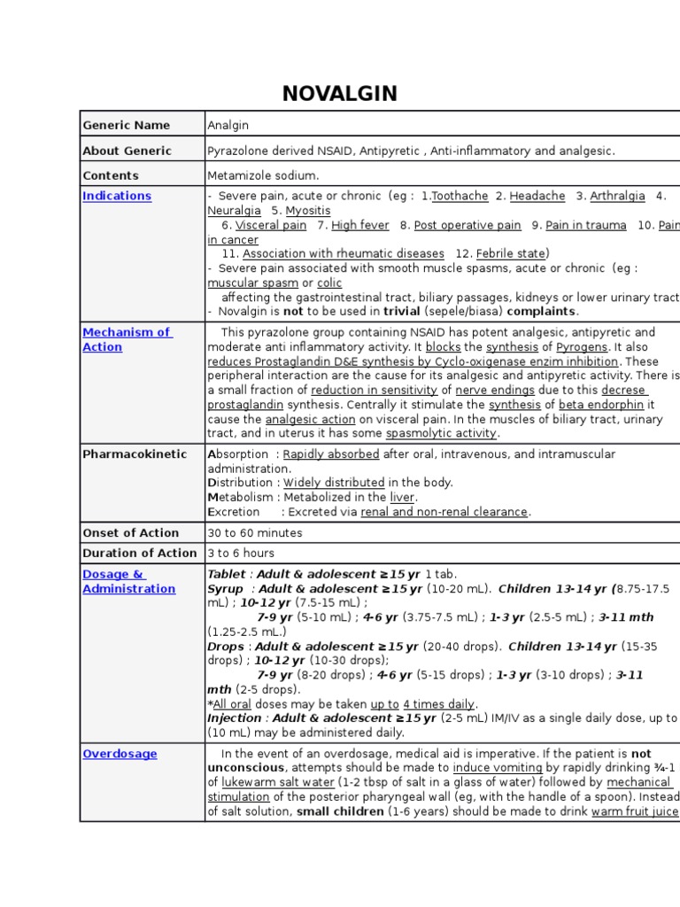 NOVALGIN | Nonsteroidal Anti Inflammatory Drug | Drugs