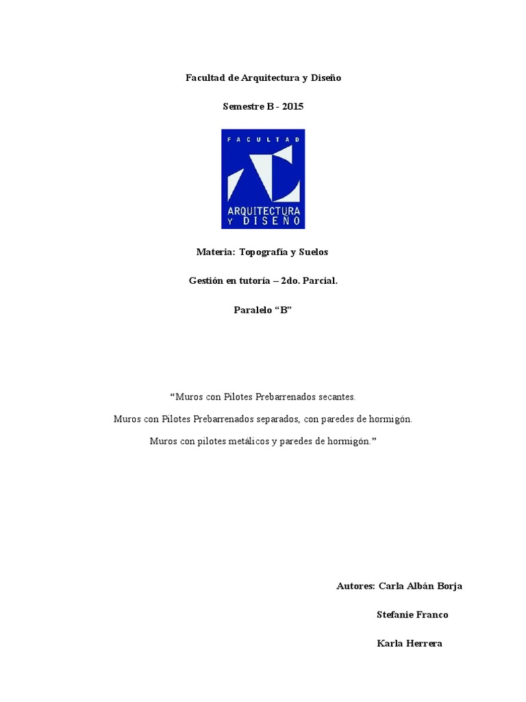 Muro Pilotes Secantes | PDF | Fundación (Ingeniería) | Excavación ...