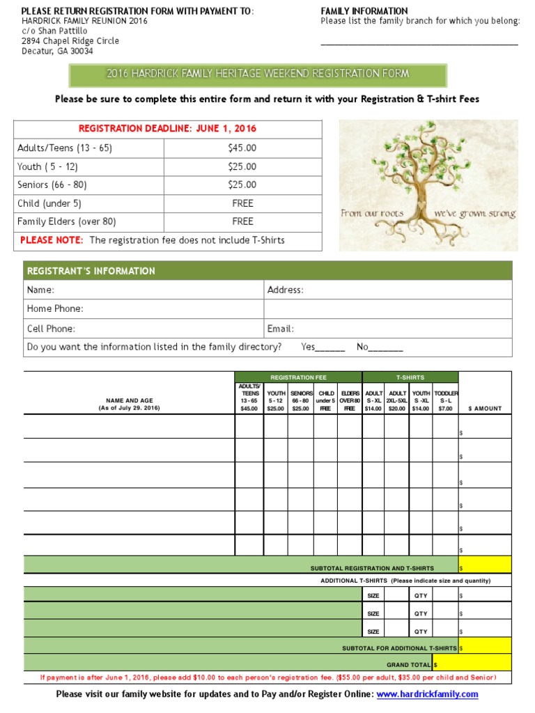 Hardrick Family Reunion 2016 Registration | PDF | Lifestyle