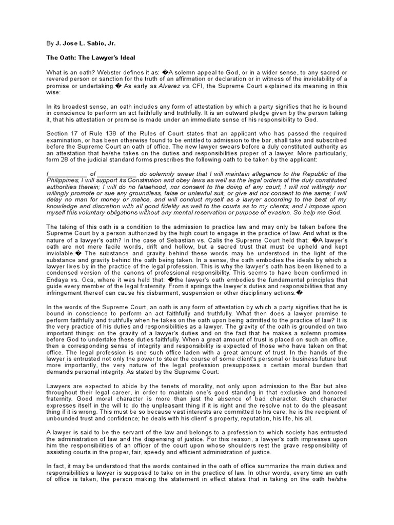 lawyer's oath.doc | Oath Of Office | Disbarment