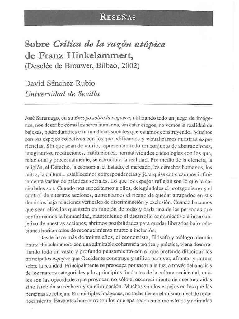 Sobre Critica de La Razón Utópica de Franz Hinkelammert | PDF | Karl ... Sobre Critica de La Razón Utópica de Franz Hinkelammert | PDF | Karl ...