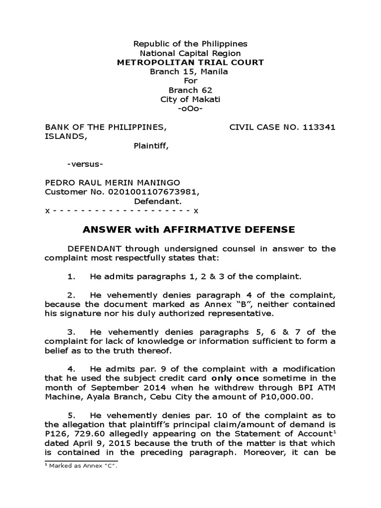 Bpi Vs Maningo | PDF | Lawsuit | Complaint