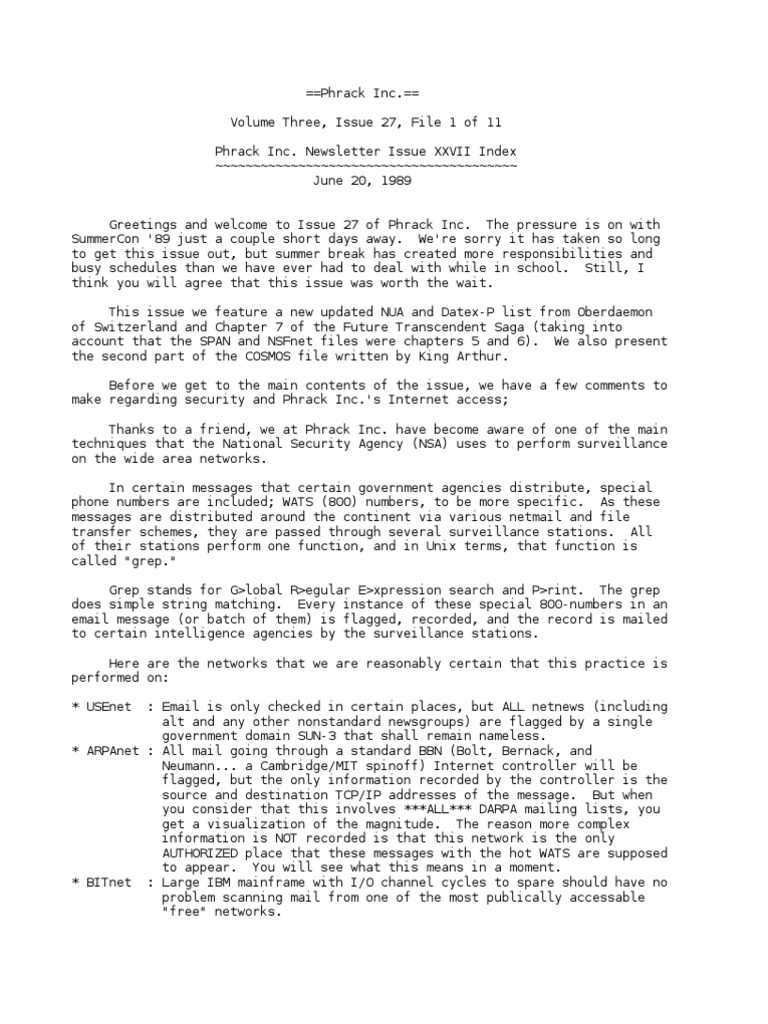 Phrack Magazine Issue 27 | Download Free PDF | Computer Terminal ...