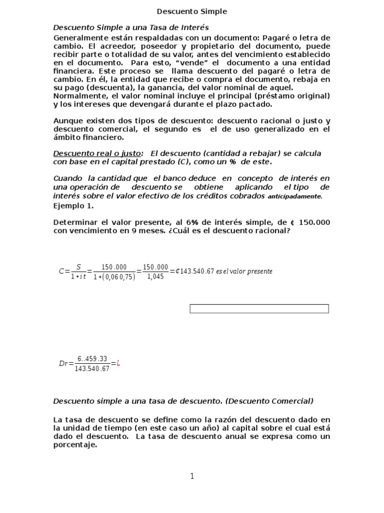 Descuento Simple | Interés | Bancos | Prueba gratuita de 30 días | Scribd