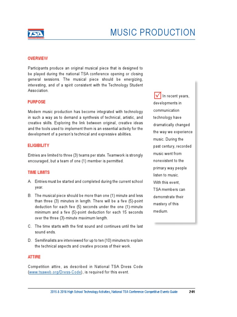 TSA 2015 2016 HS Music Production | PDF | Musical Compositions ...