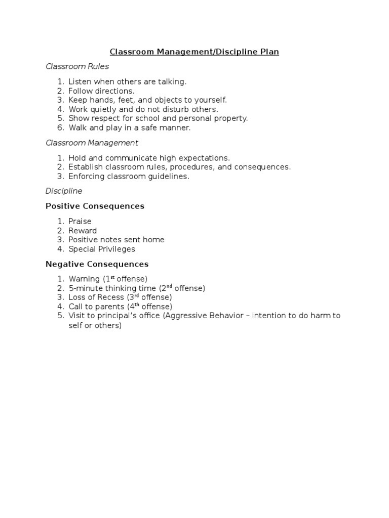 Classroom Management and Discipline Plan | PDF