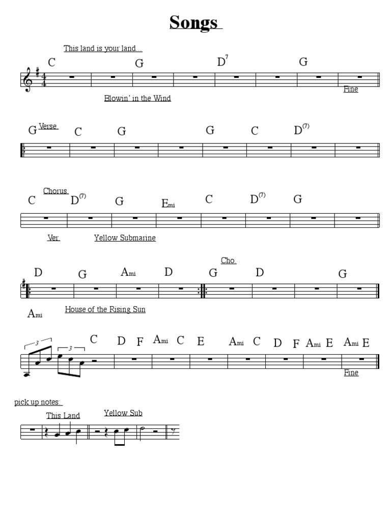 Easy Folk Songs For Beginning Guitar | PDF