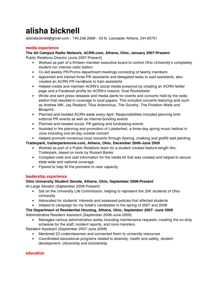 Alisha Bicknell Resume | PDF | Public Sphere