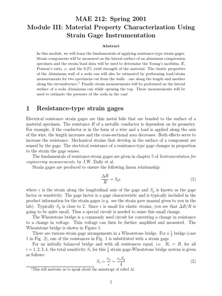 MAE 212: Spring 2001 Module III: Material Property Characterization ...
