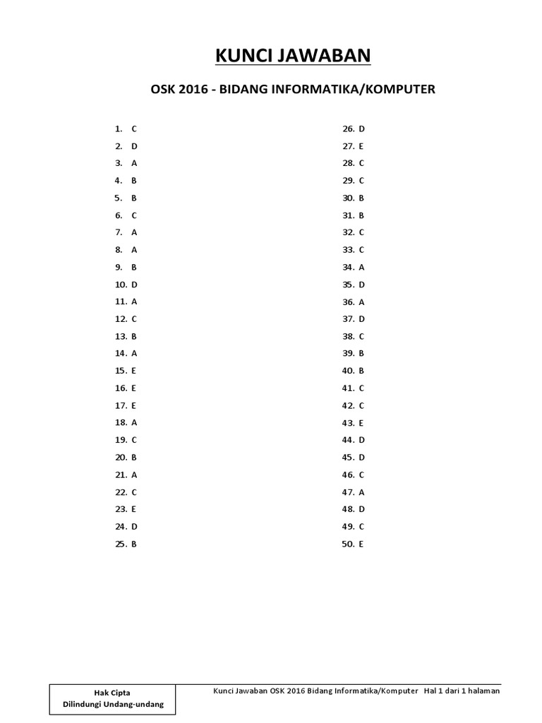 Kunci Jawaban OSK 2016 Informatika-Komputer PDF | PDF