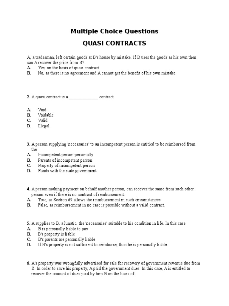 Quasi Contracts | Legal Ethics | Law Of Obligations