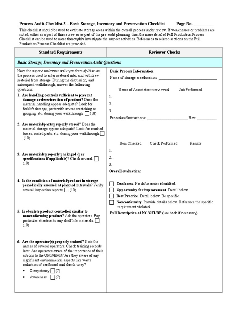 Storage and Inventory Audit Checklist | PDF