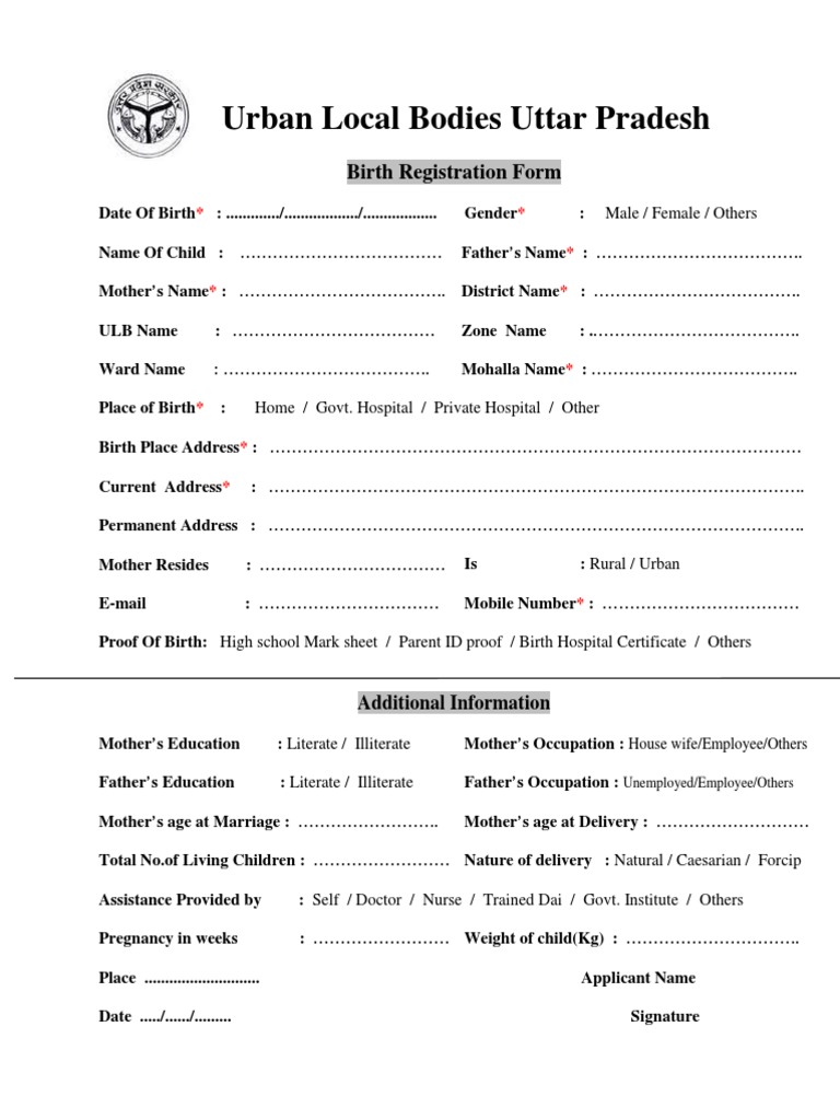 Birth Registration Form Template | PDF