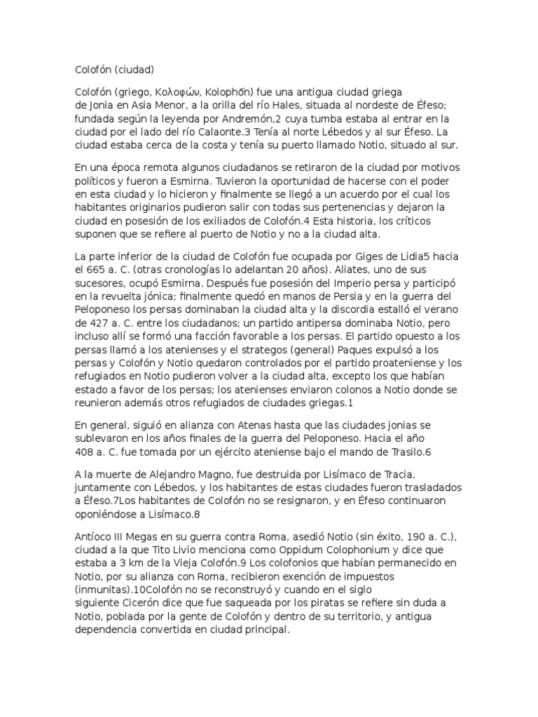 Colofón (Ciudad) | PDF | Antiguedad clasica | Antigua Grecia