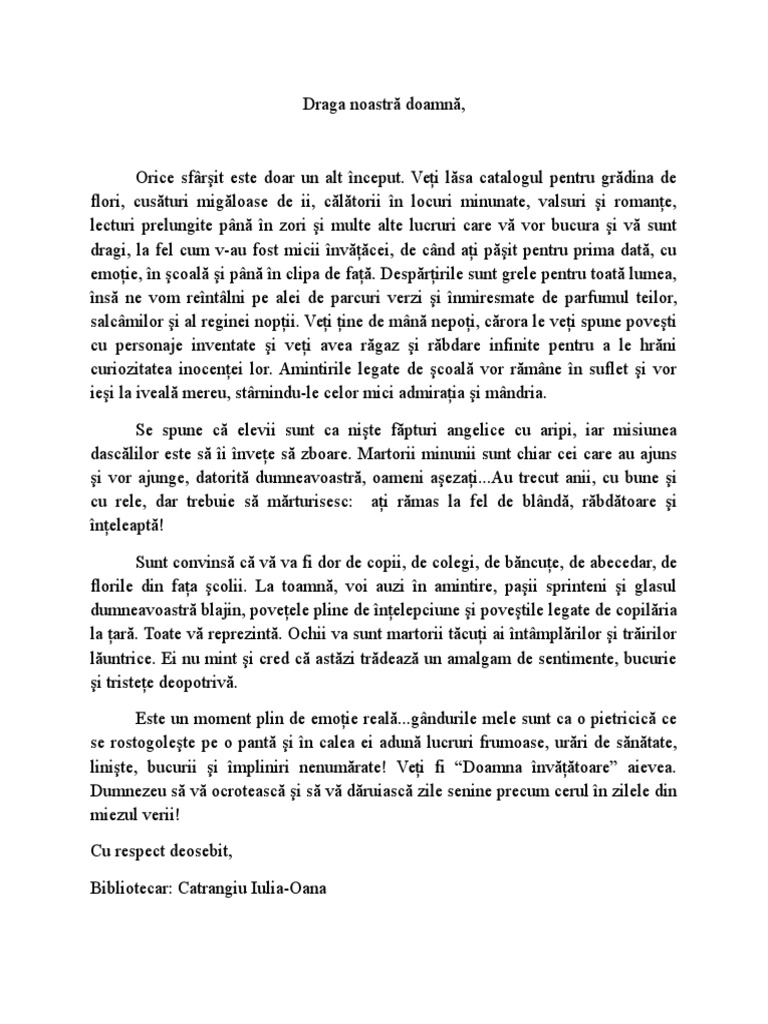 Discurs Pensionare Invatatoare | PDF