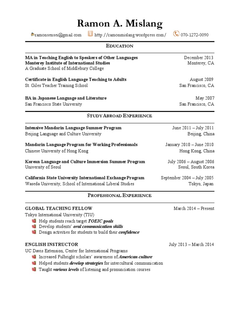 CV Ramon Updated Spring 2016 | Download Free PDF | Language Education | Semiotics