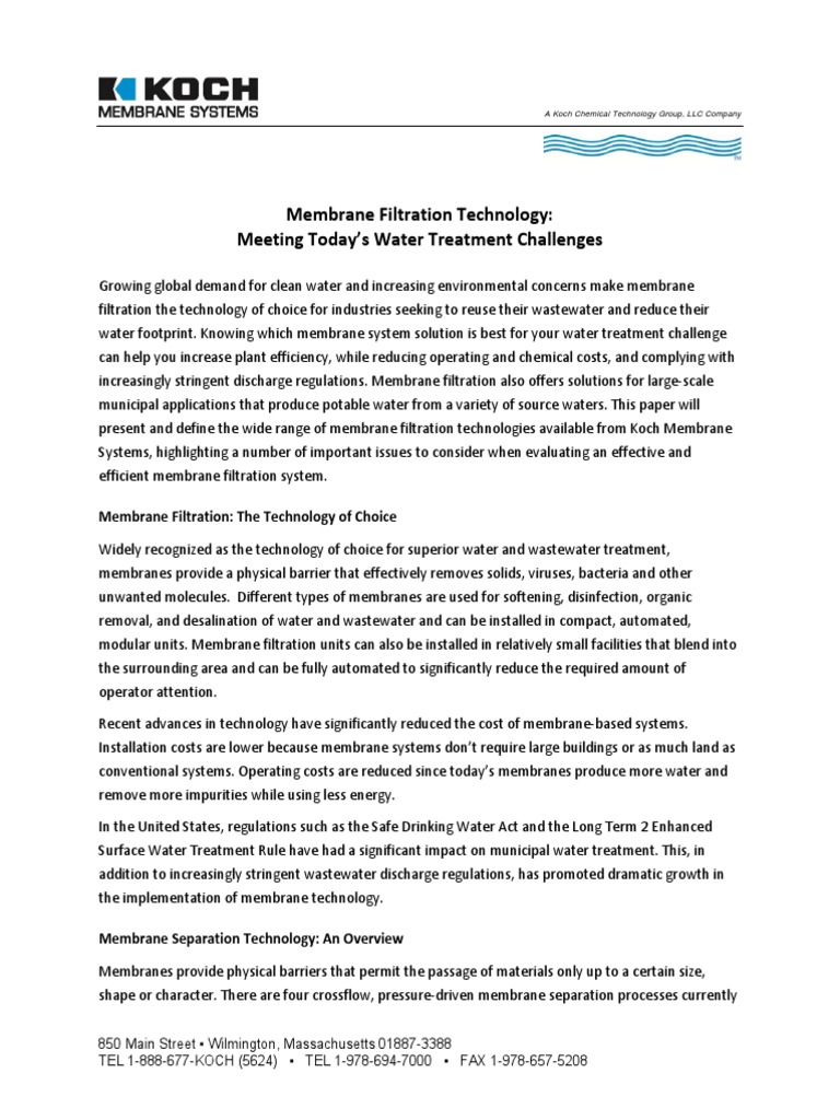 Membrane Filtration Technology Koch Membrane Systems | PDF | Membrane ...