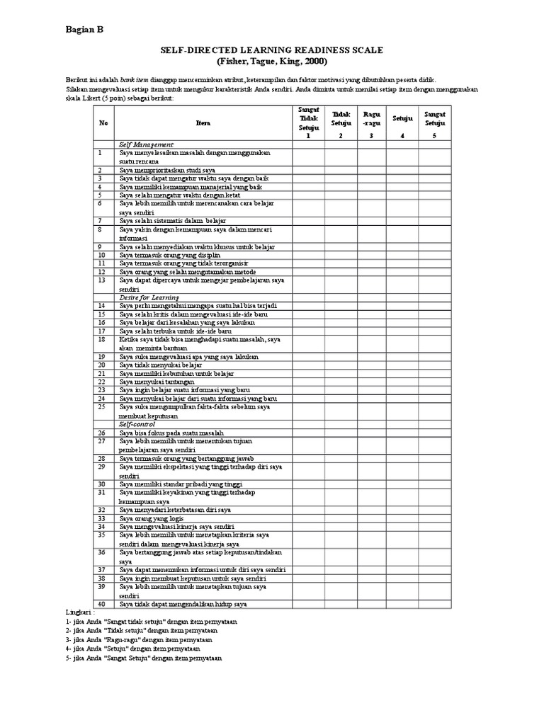Kuesioner Self Learning | PDF