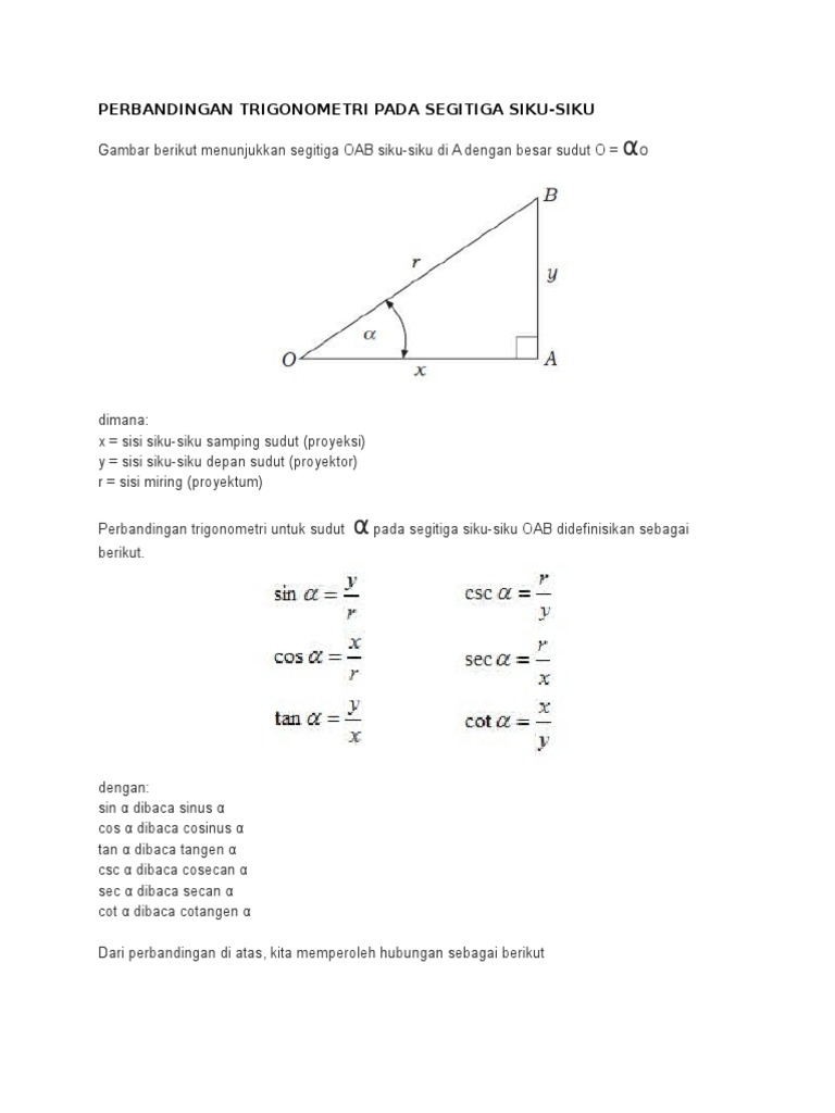 Perbandingan Trigonometri Pada Segitiga Siku | PDF | Metode & Bahan Ajar