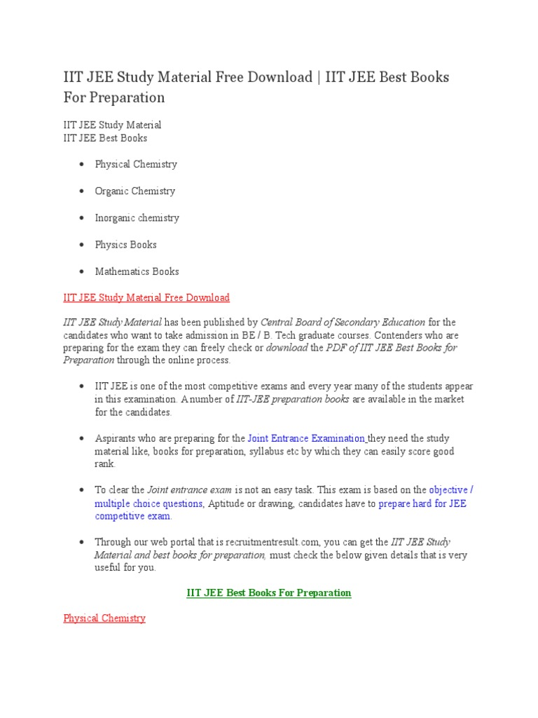 IIT JEE List of Reference Books | PDF | Student Assessment And ...