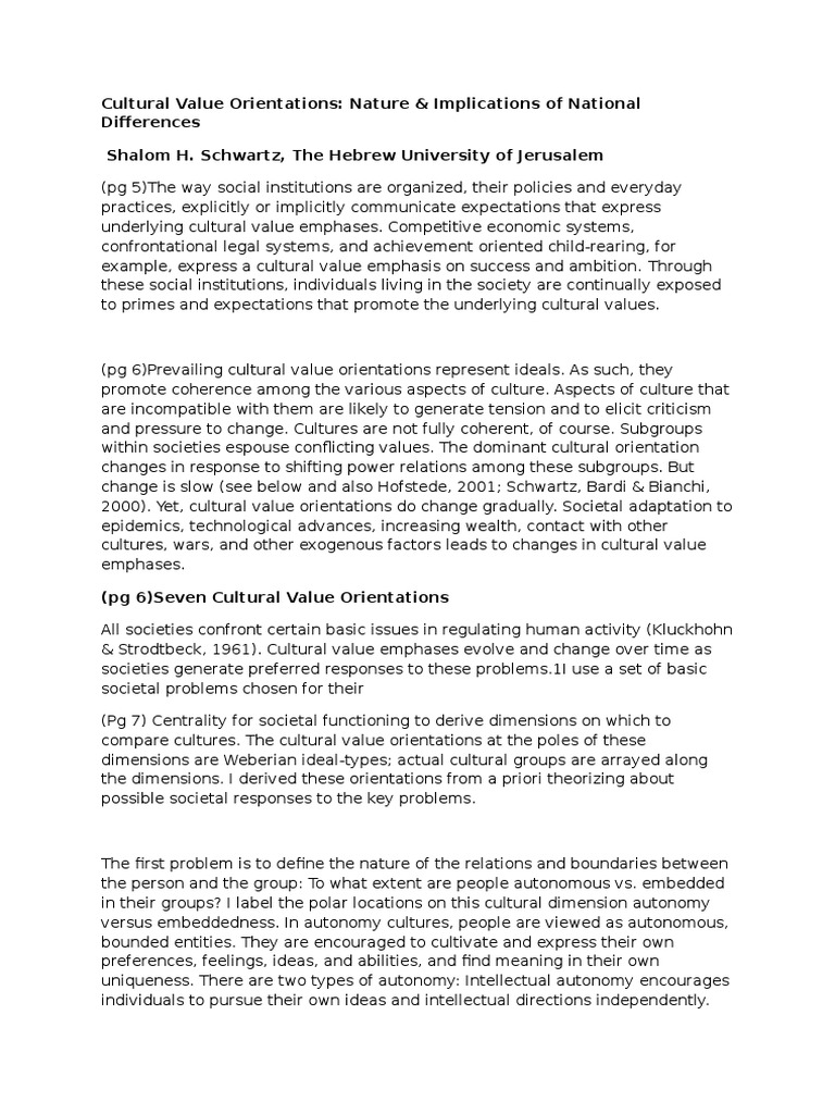 Cultural Value Orientations Explained | PDF | Autonomy | Value (Ethics)