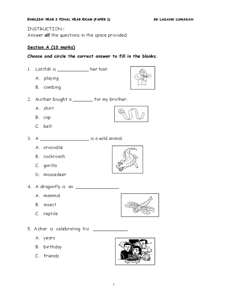 English Year 2 (Paper 1) | PDF