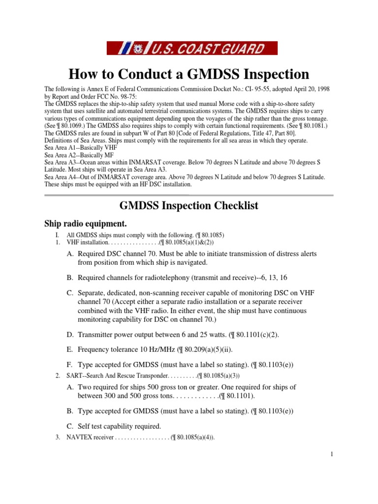 GMDSS Inspection Checklist | PDF | Broadcasting | Radio
