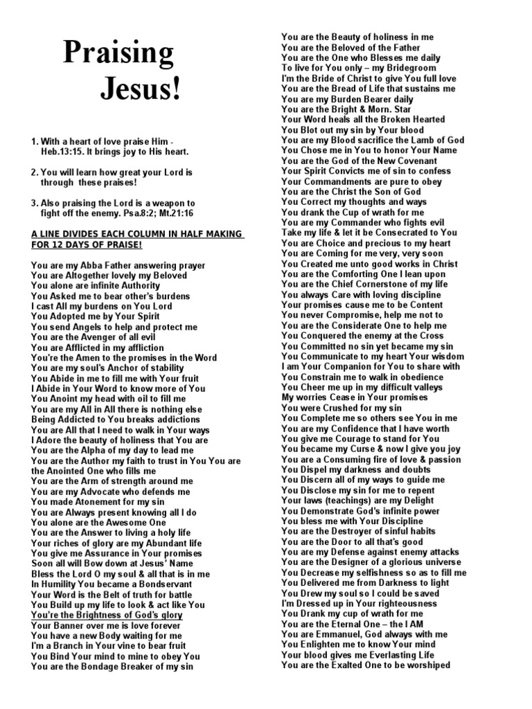 Praise List | PDF | Repentance | Grace In Christianity