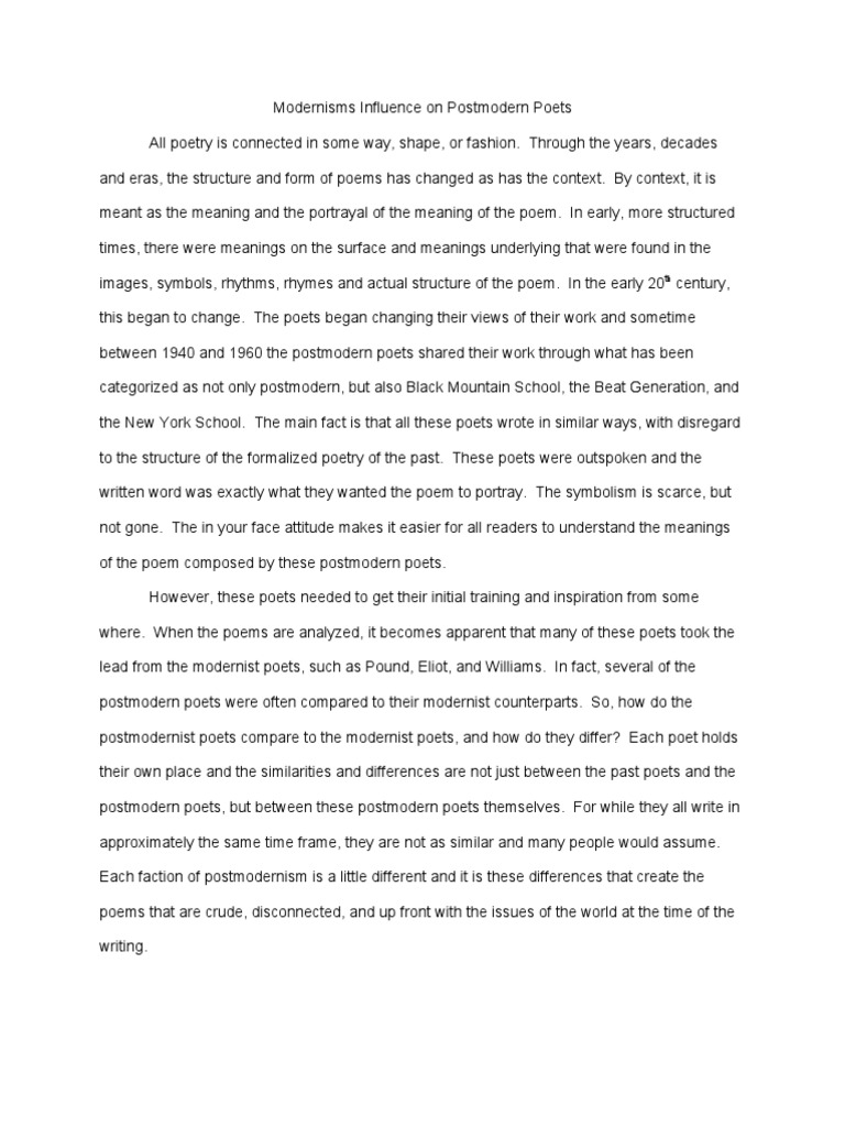 Modernisms Influence On Postmodern Poetry | PDF | Allen Ginsberg | Poetry