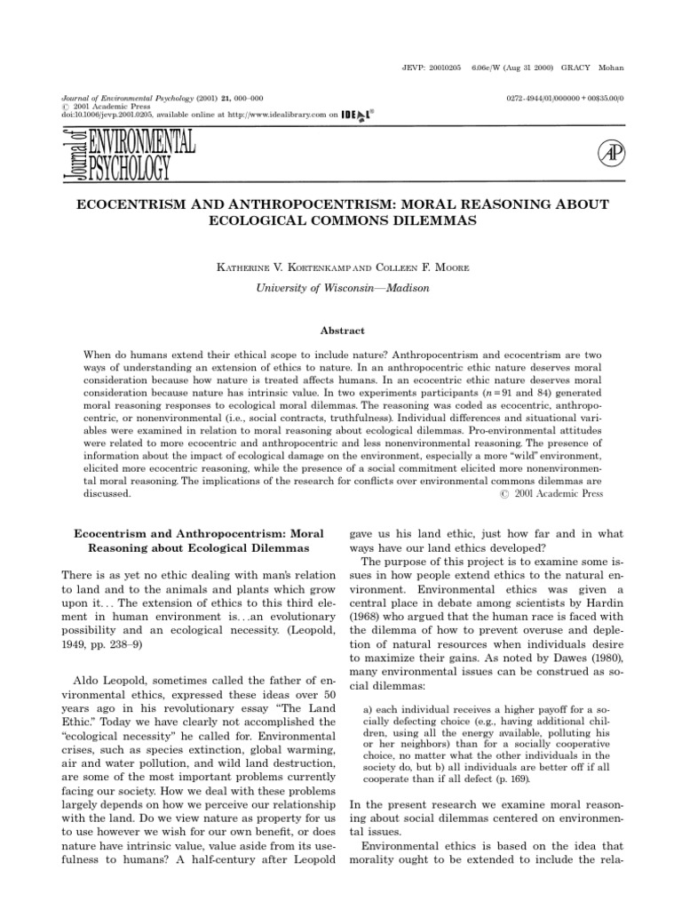 Ecocentrism and Anthropocentrism Moral Reasoning About | Environmental ...