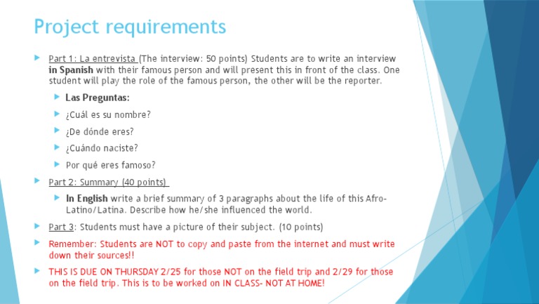 Afro-Latino Project Requirements | PDF | Language Arts & Discipline