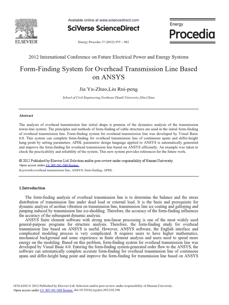 Form-Finding System For Overhead Transmission Line Based On ANSYS | PDF ...