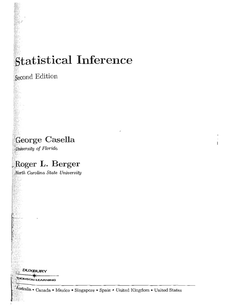 Statistical Inference. Casella, G. y Berger, R. L. 2002 | PDF