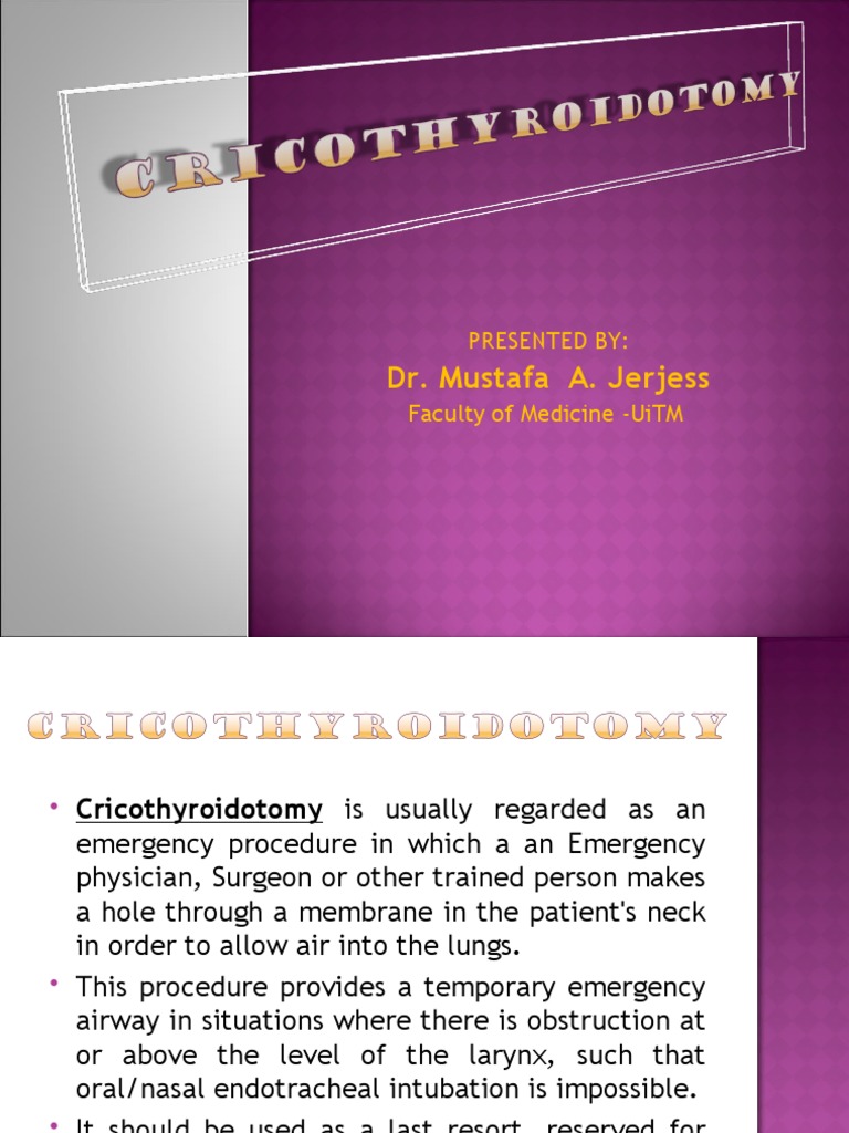 Cricothyroidotomy: Emergency Airway Procedure | PDF | Wellness ...