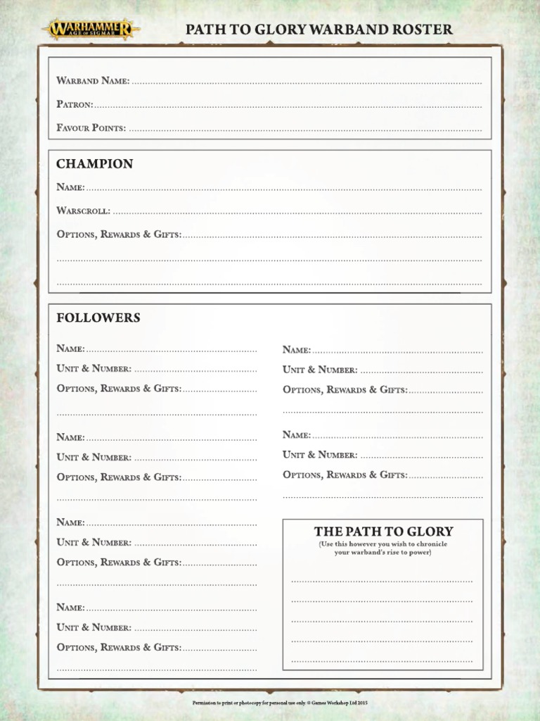 Path To Glory Warband Roster | PDF