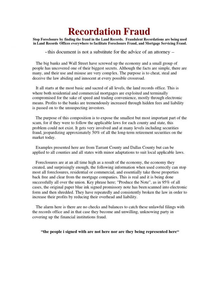 Recordation Fraud | PDF | Foreclosure | Deed Of Trust (Real Estate)
