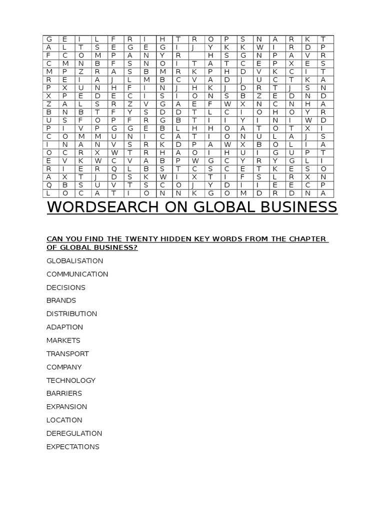 Global Business Word Search Challenge | PDF