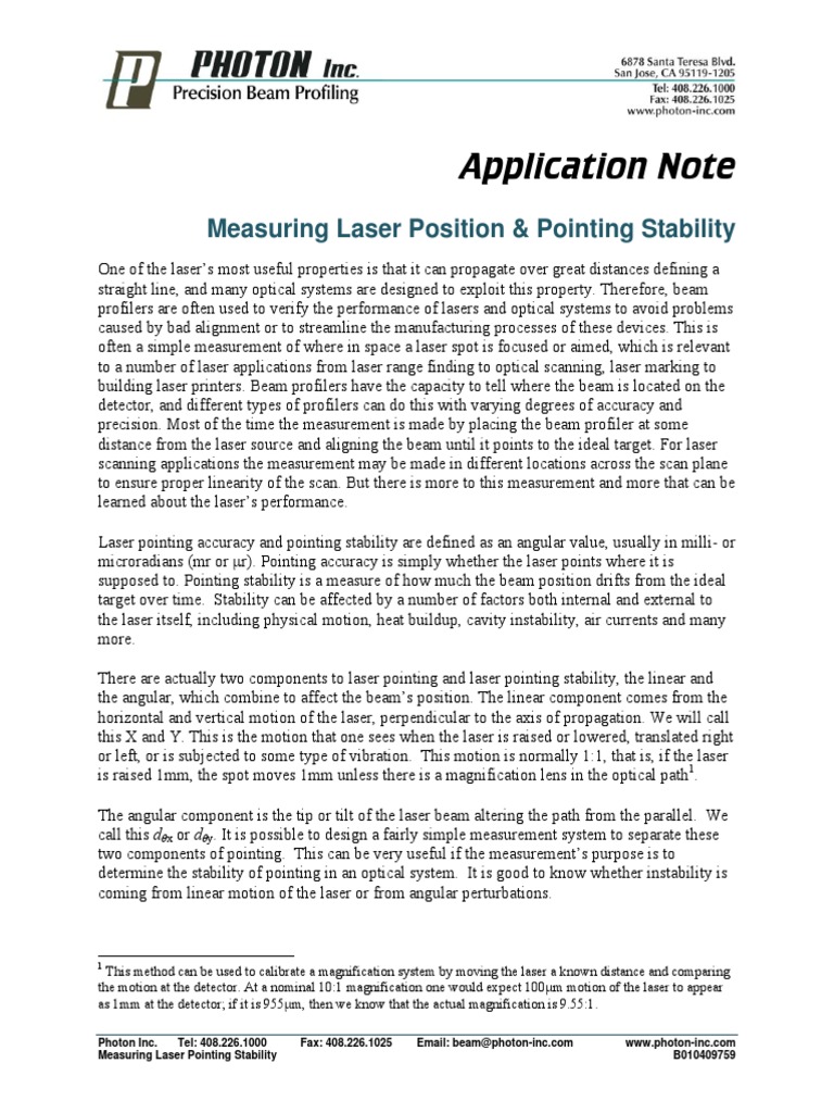 Laser Pointing Stability | PDF | Laser | Lens (Optics)