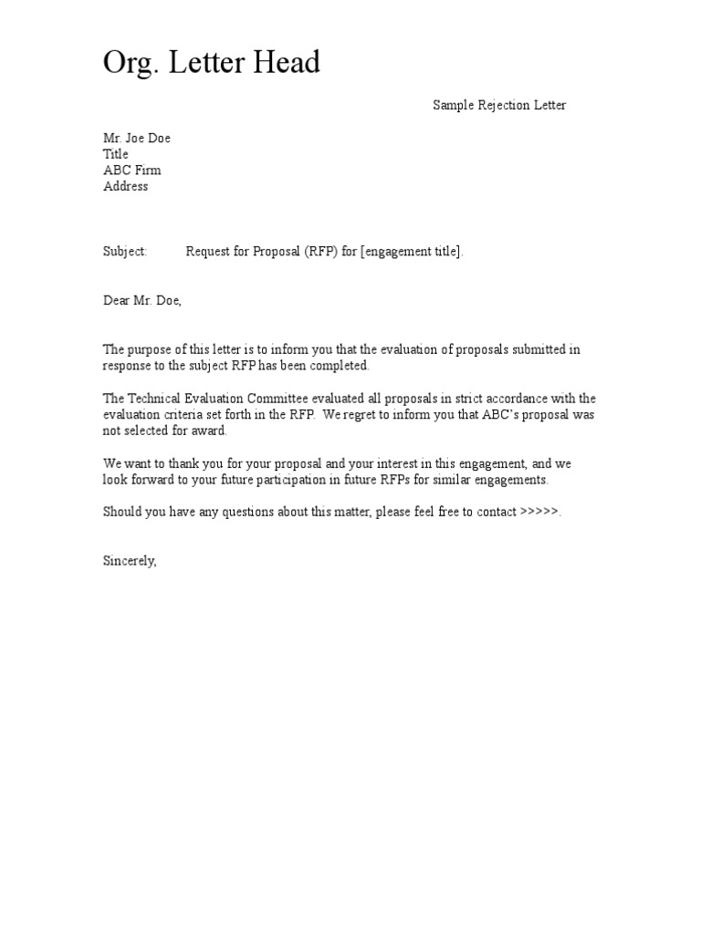Sample Rejection Letter | PDF