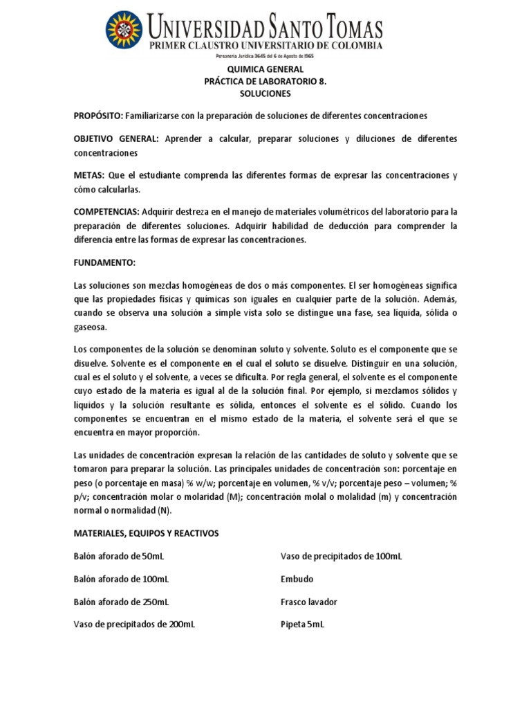 Practica 8. Soluciones | PDF | Ciencias fisicas | Química