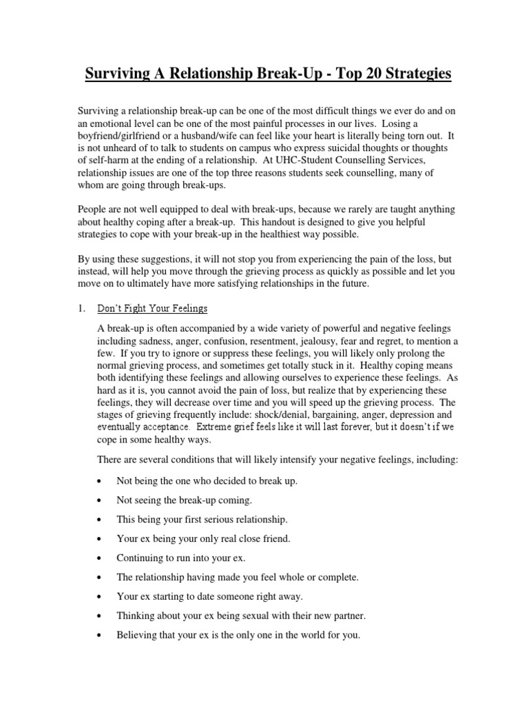Surviving A Relationship BreakUp Top 20 Strategies | PDF | Grief ...