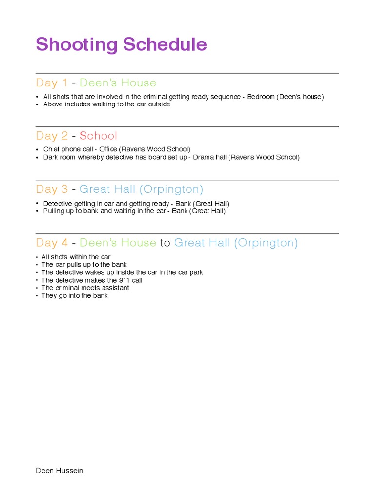 Film Shooting Schedule Overview | PDF | Social Science
