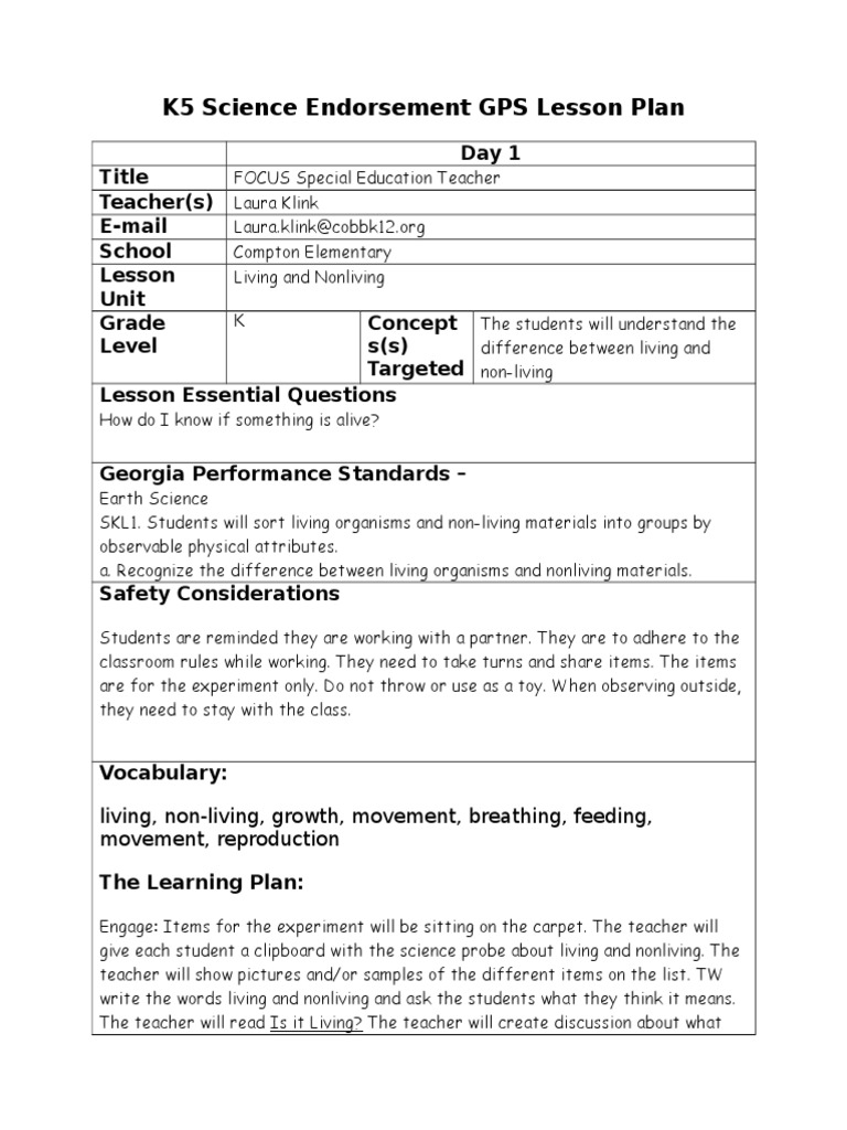 K5 Science: Living vs Nonliving Lesson | PDF | Language Arts & Discipline