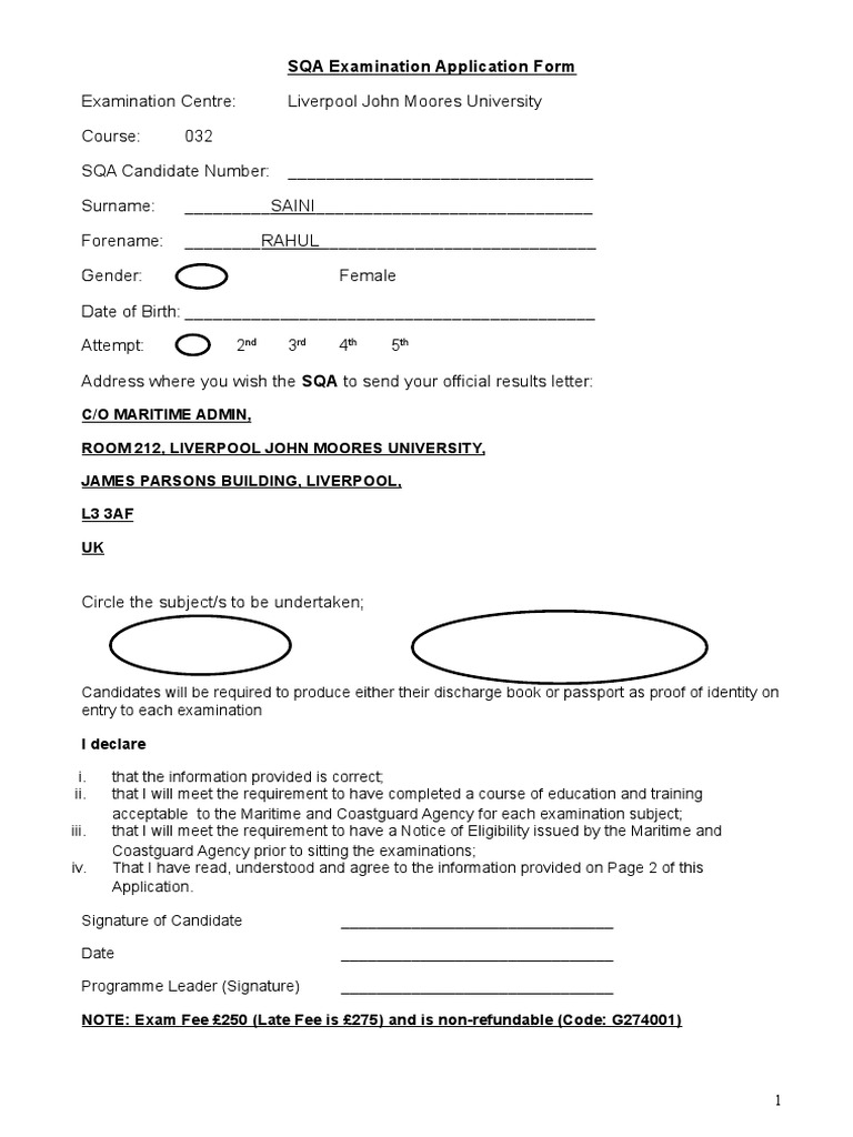 SQA Application Form (CM) | PDF | Government | Test/Examination
