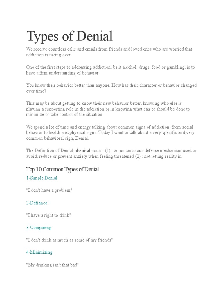 Understanding Types of Denial in Addiction | PDF | Self-Improvement ...