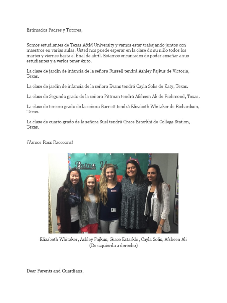 Parent Letter English Spanish Sull Ross | PDF