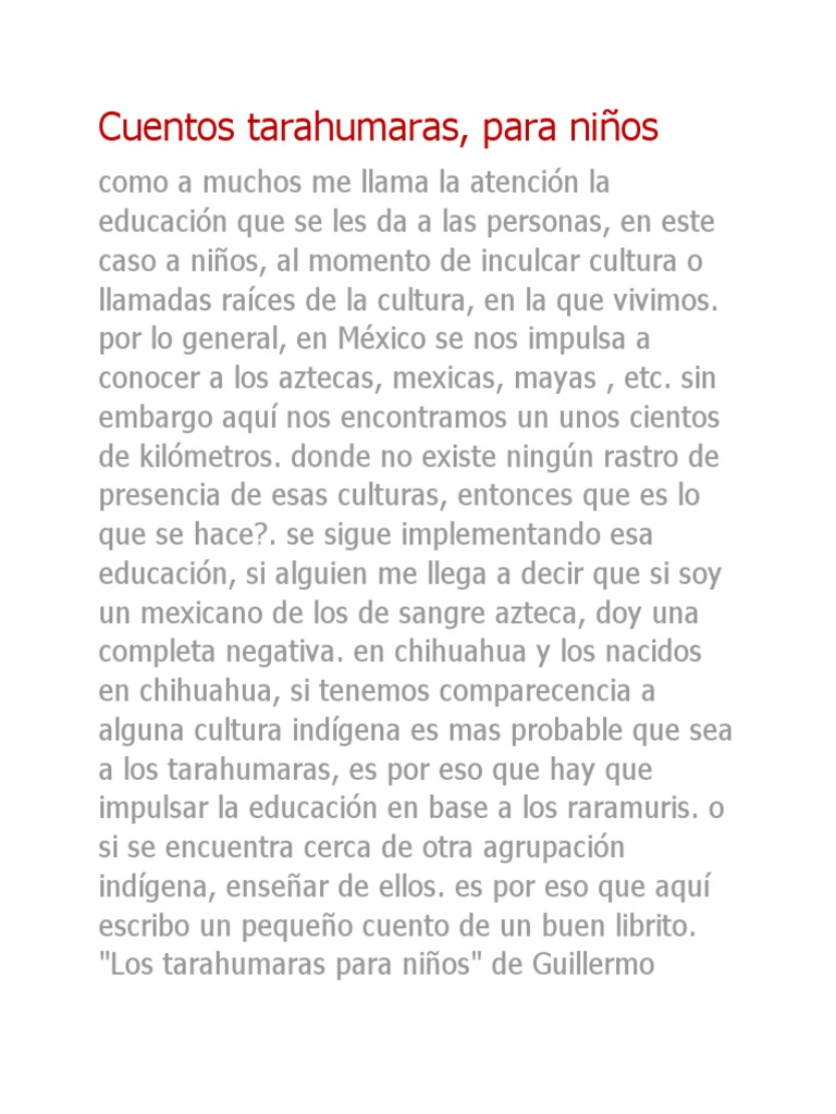 Cuentos Tarahumaras | PDF | Chihuahua (estado)
